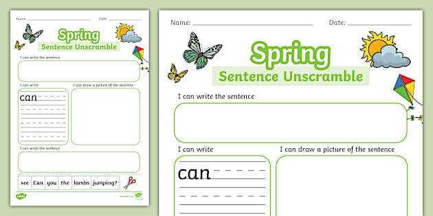 Spring Sentence Unscramble Worksheets (teacher made)