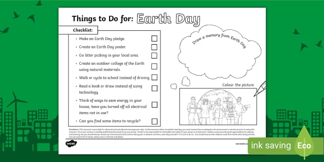 Things to Do for Earth Day Checklist Activity (teacher made)