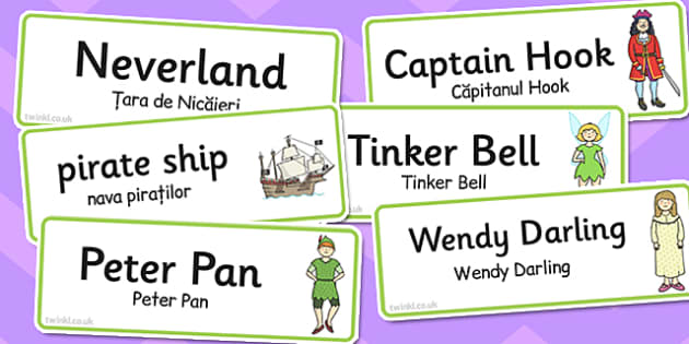 Peter Pan Word Cards Romanian Translation (teacher made)