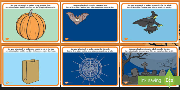 Halloween Modelling Dough Mats English/French (teacher made)