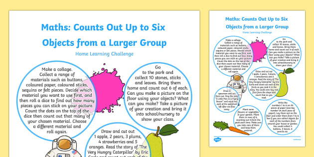 EYFS Maths: Counts Out Up to Six Objects from a Larger Group Home Learning