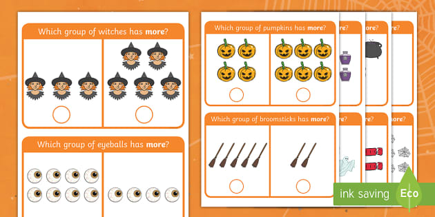 Which Group Has More? Halloween-Themed Clip Cards Activity