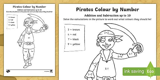 Pirates Color by Number Addition and Subtraction Up to 10 - 10