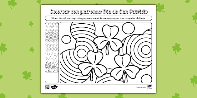 Guía de trabajo: Colorear con patrones - Día de San Patricio