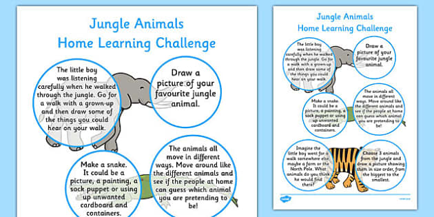 Home Learning Challenge Sheet Jungle Animals Themed Reception FS2 - walking