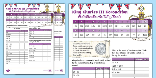 👉 Y6 King Charles III Code Breaker Activity Sheet