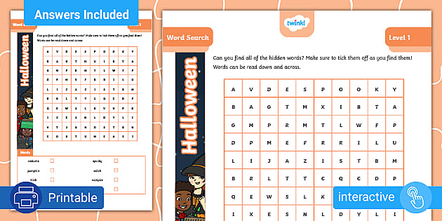 Halloween Word Search Puzzles - Level 1 - Puzzles for Kids