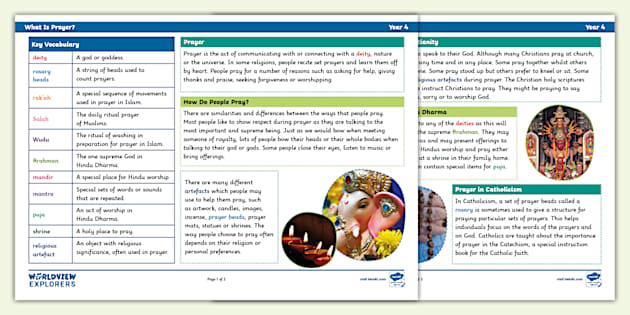 RE: Prayer: KS2 Knowledge Organiser (teacher made) - Twinkl