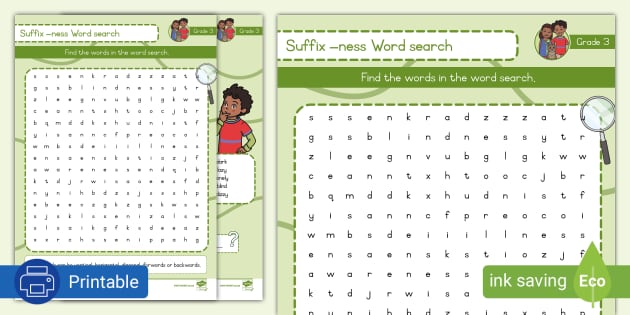 Suffix -ness Word search (teacher made)