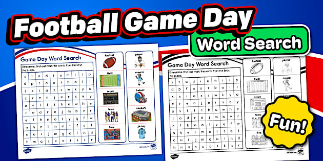 Football Game Day Word Search for ELL & Special Education