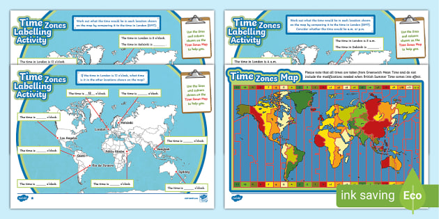 Time Zones Differentiated Labelling Activity KS2 Twinkl