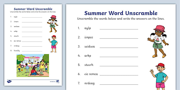 Summer Word Unscramble Worksheet (teacher made) - Twinkl