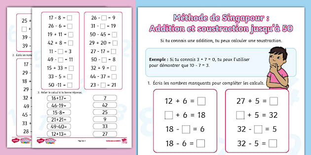 Singapour Mathématiques : Additions et soustractions jusqu'à 50