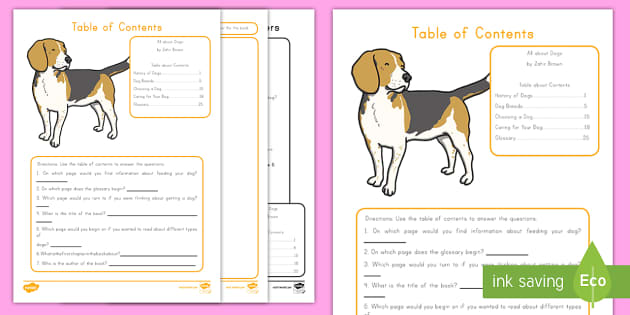 Table of Contents Activity