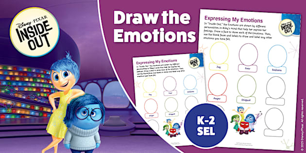 Inside Out: Draw the Emotions SEL Worksheet for K-2nd Grade