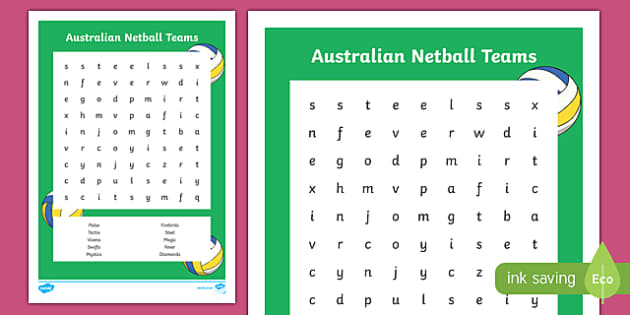 Netball Teams Word Search - PDHPE (teacher made) - Twinkl
