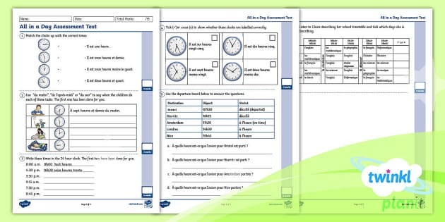 👉 French: All in a Day Year 6 Assessment Test - Twinkl