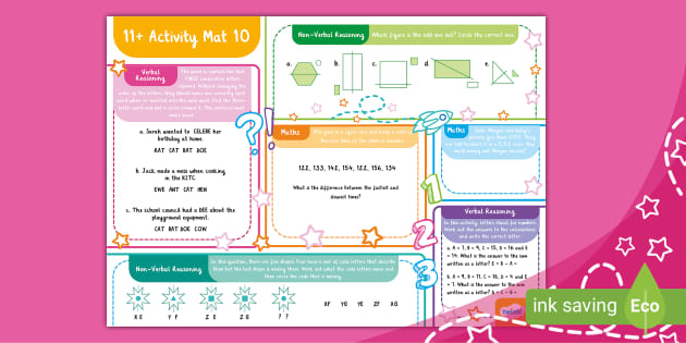 11+ Activity Mat 10 (teacher made) - Twinkl