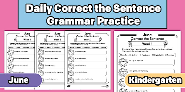 June Daily Correct the Sentence Grammar Practice