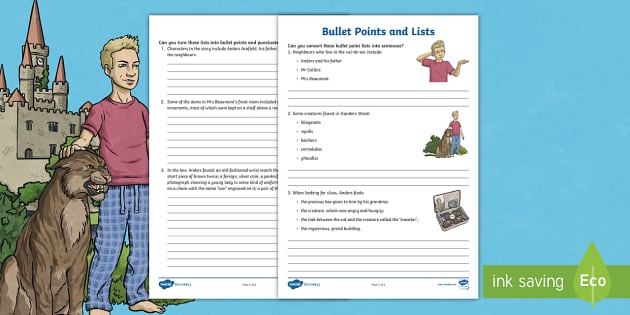 KS2 Fantasy Story Bullet Points and Lists Worksheet