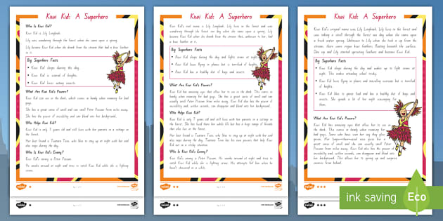 Kiwi Kid: A Superhero Differentiated Reading Comprehension Activity