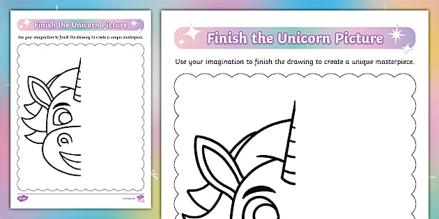 Finish the Unicorn Picture Worksheet (teacher made) - Twinkl