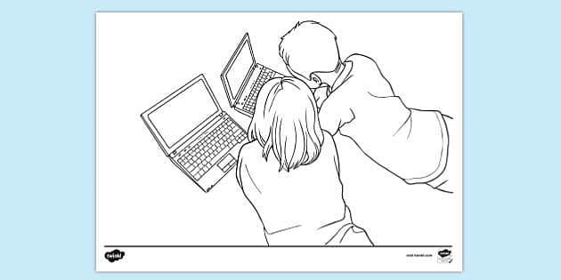 FREE! - Two Children Communicating Online | Colouring Sheet