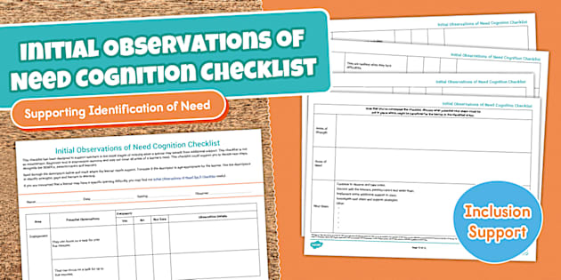Initial Observations of Need Cognition Checklist - Twinkl