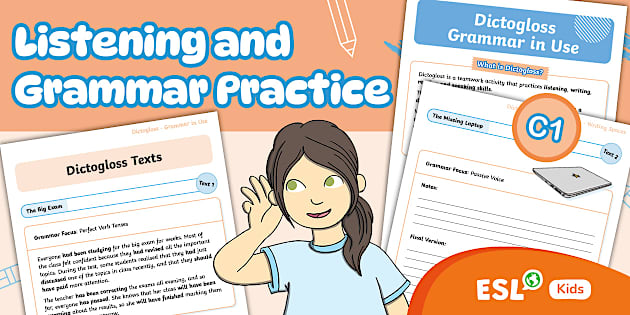 ESL Grammar Dictation Activity Sheet for C1 Kids