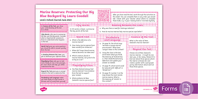 * NEW * L3 June 2023 School Journal Follow-Up: Marine Reserves