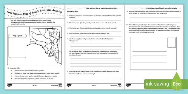 * NEW * First Nations Map South Australia Worksheet - Twinkl