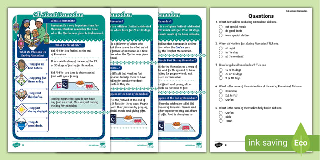 KS1 Ramadan Differentiated Reading Comprehension Activity