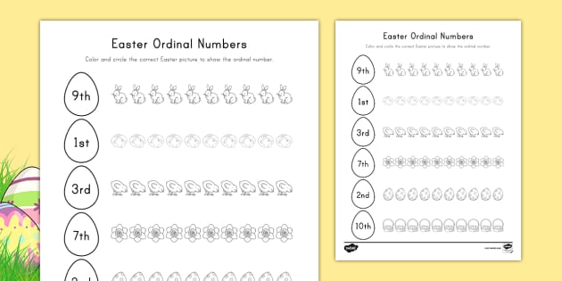Easter Ordinal Numbers Coloring Activity