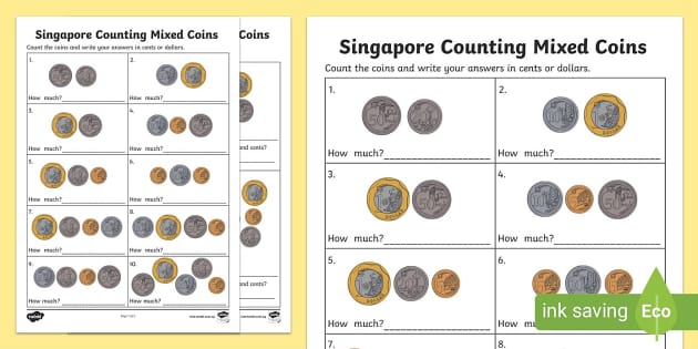 *Singapore Counting Mixed Coins Worksheets* (Lehrer gemacht)