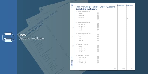 👉 Completing the Square Prior Knowledge Multiple Choice