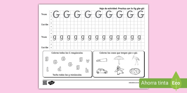 Hoja de actividad: Practico con la Gg güe-güi - Twinkl