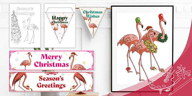 Pink Flamingo Christmas Display Pack | Twinkl Art Gallery