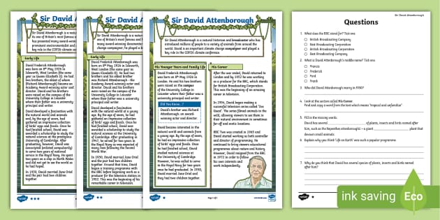 UKS2 David Attenborough Leaflet Reading Comprehension