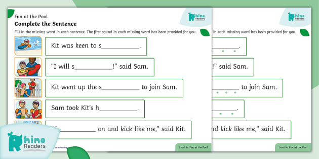 Level 4a Fun at the Pool: Complete the Sentence - Twinkl