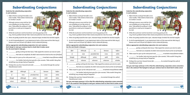 KS2 Subordinating Conjunctions Differentiated Worksheets (Ancient Romans