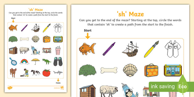 'sh' Phonics Maze (Teacher-Made) - Twinkl