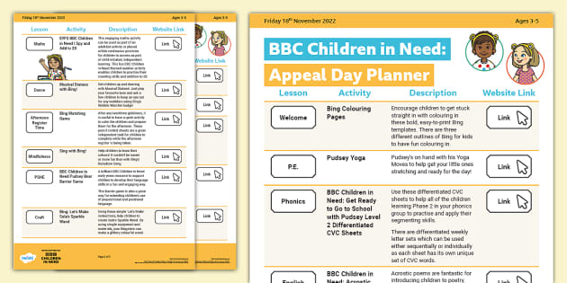 FREE! - BBC Children in Need: Appeal Day Planner (Ages 3-5)