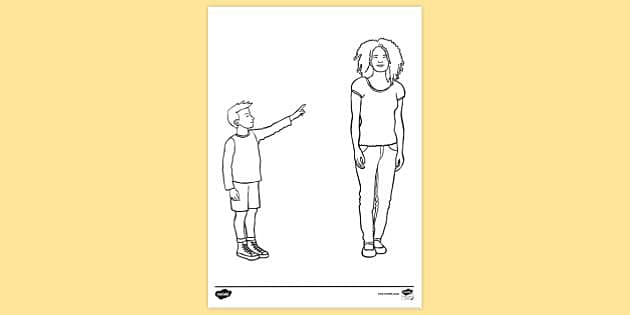 Child Pointing at Woman Colouring Sheet | Colouring Sheets