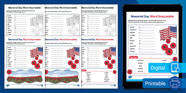 Memorial Day Differentiated Word Unscramble For K 2nd Grade memorial-day-differentiated-word-unscramble-for-k-2nd-grade