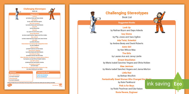Challenging Stereotypes Book List (teacher made) - Twinkl