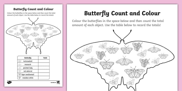 👉 Butterfly Count and Colour Worksheet (profesor hizo)