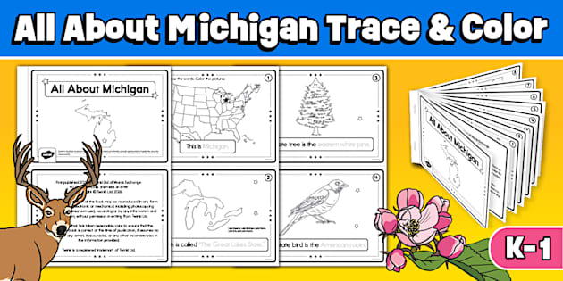 All About Michigan Trace and Color Printable Book for K-1st Grade