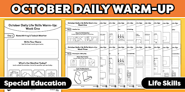 October Daily Warm-Up Activities for Special Education
