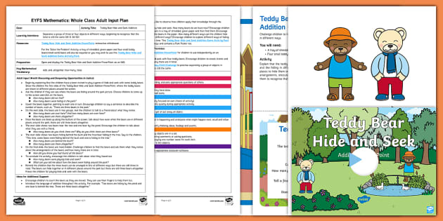 EYFS Maths: Teddy Bear Hide and Seek Addition Whole Class Adult Input ...