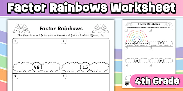 Fourth Grade Factor Rainbows Worksheet